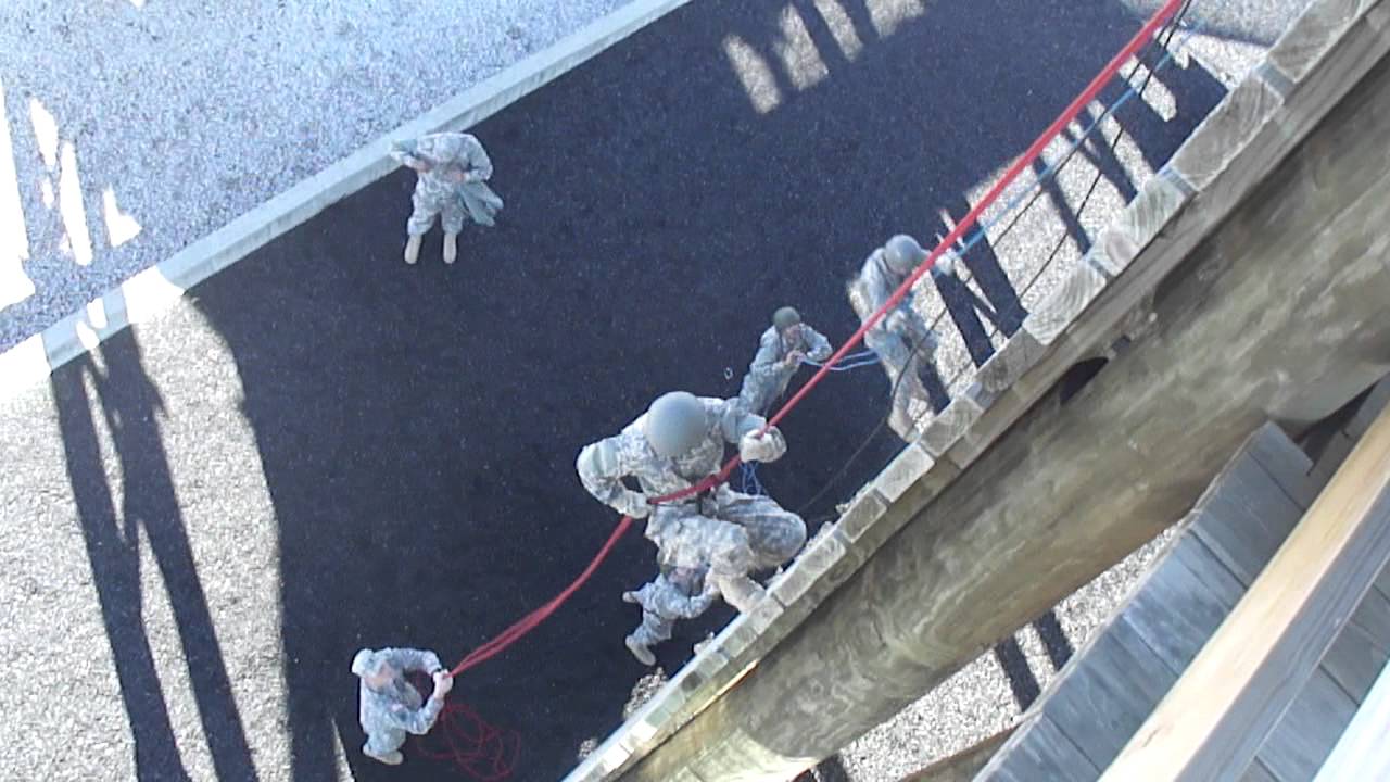 Tower repelling during basic training - YouTube