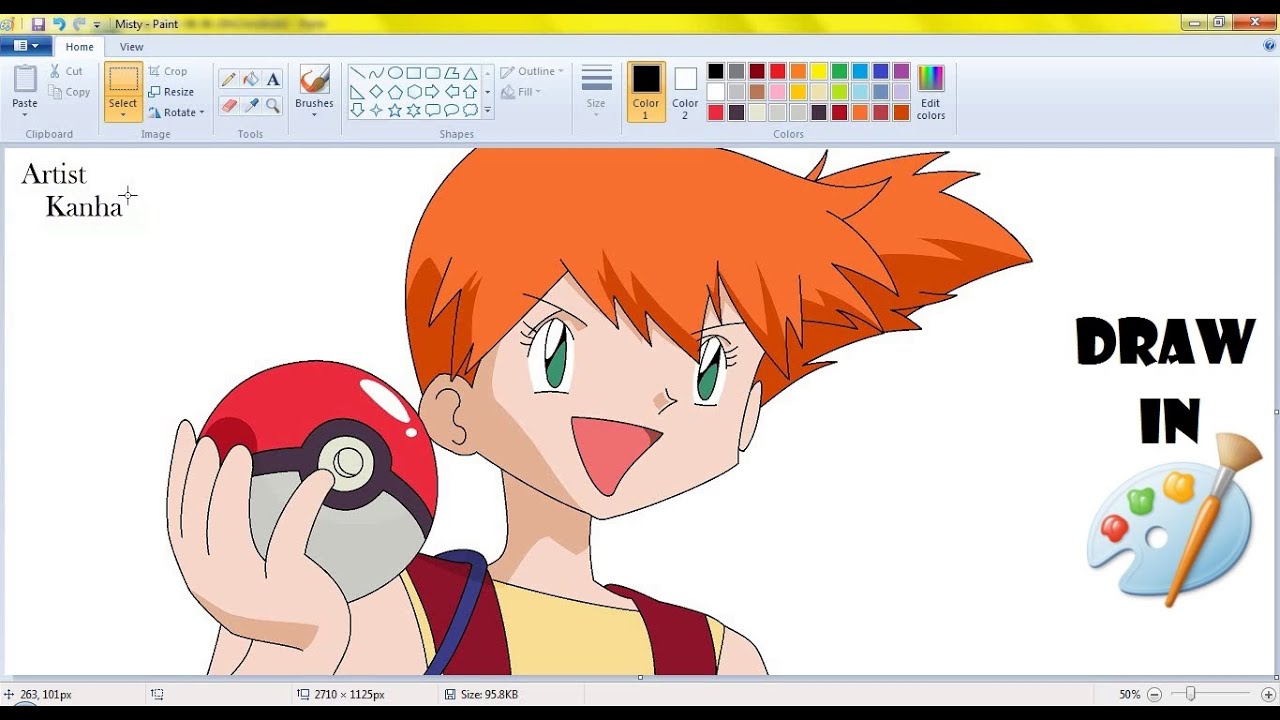 Pokemon : Misty || How to Draw in MS Paint || MS Paint Tutorial ...