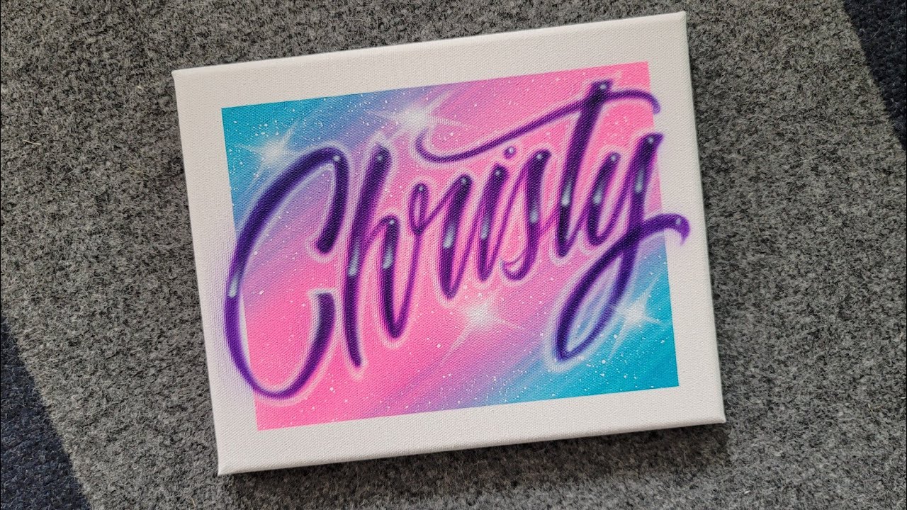 Quick little airbrush name design on 8x10 canvas. - YouTube