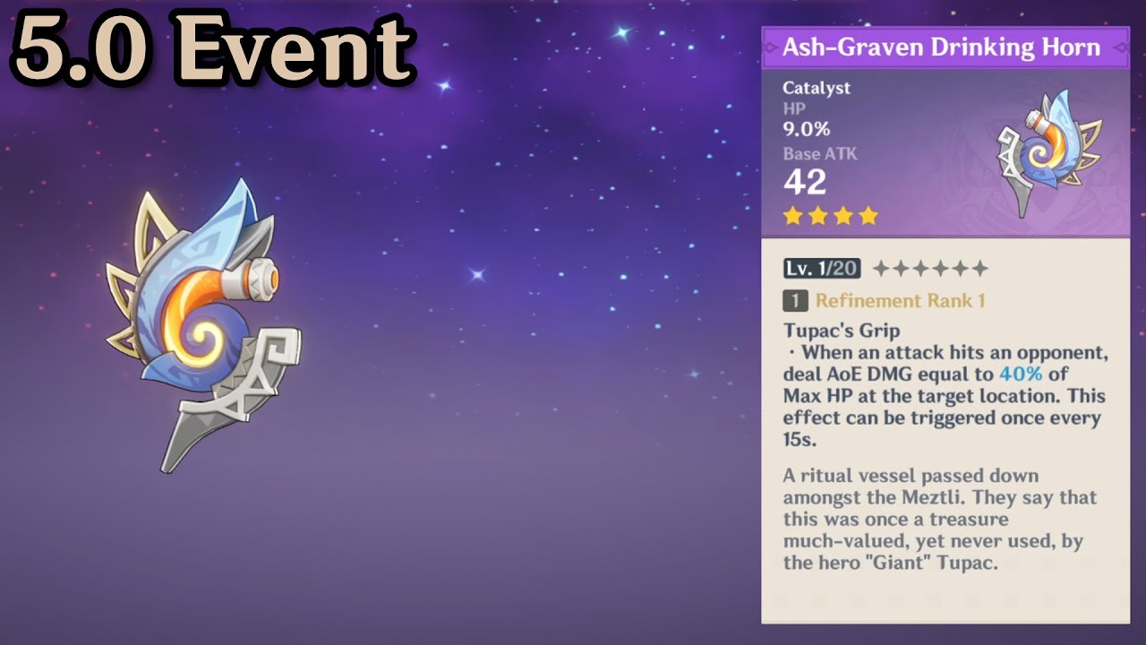 5.0 Event - Free Weapon - Ash-Graven Drinking Horn | Genshin Impact ...