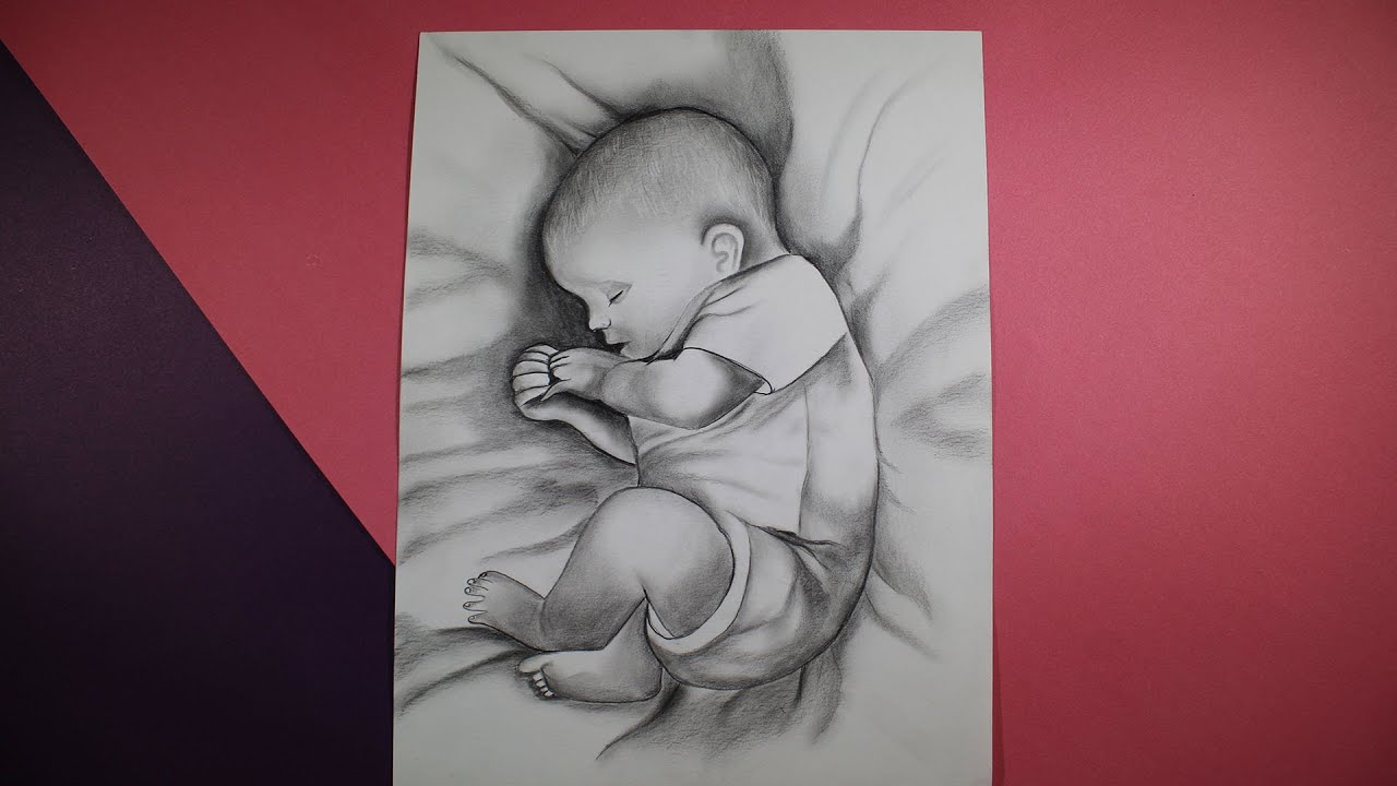 how to draw a baby sleeping step by step - baby pencil sketch - YouTube