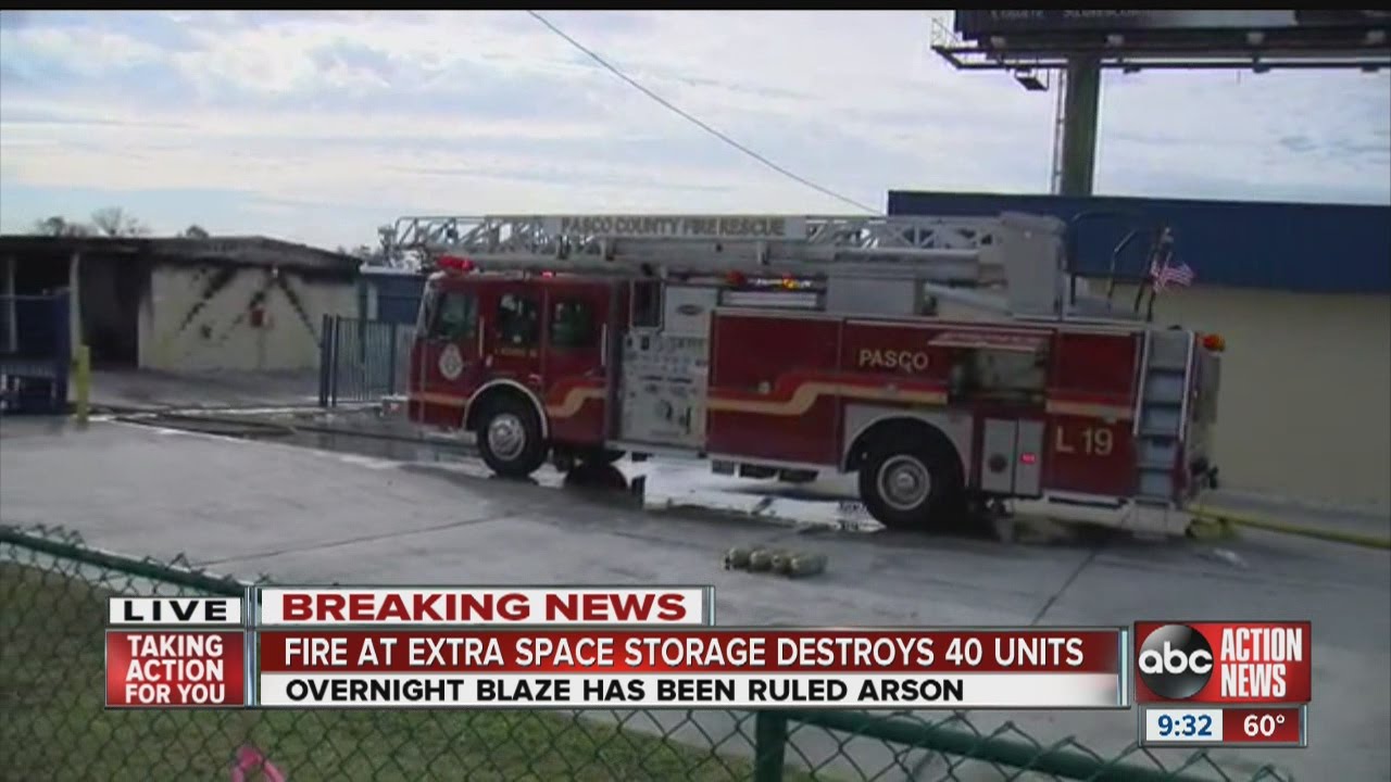 Overnight fire at Extra Space Storage in Holiday ruled arson - YouTube