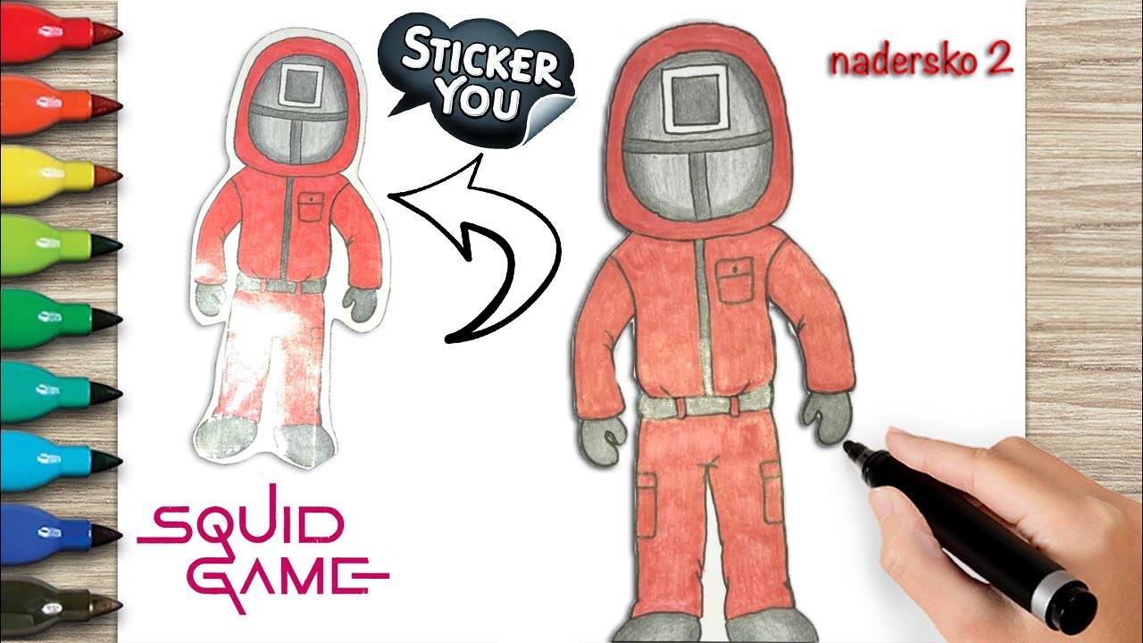 How to Draw Squid Game ⏹🔼⏺Red Guard Uniform by Nadersko 2 - YouTube