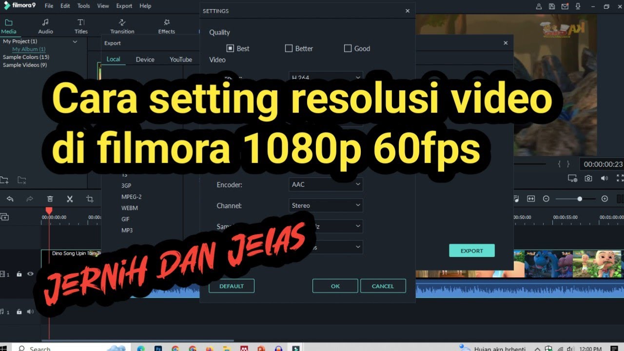 cara setting resolusi video di filmora 1080p 60fps - YouTube