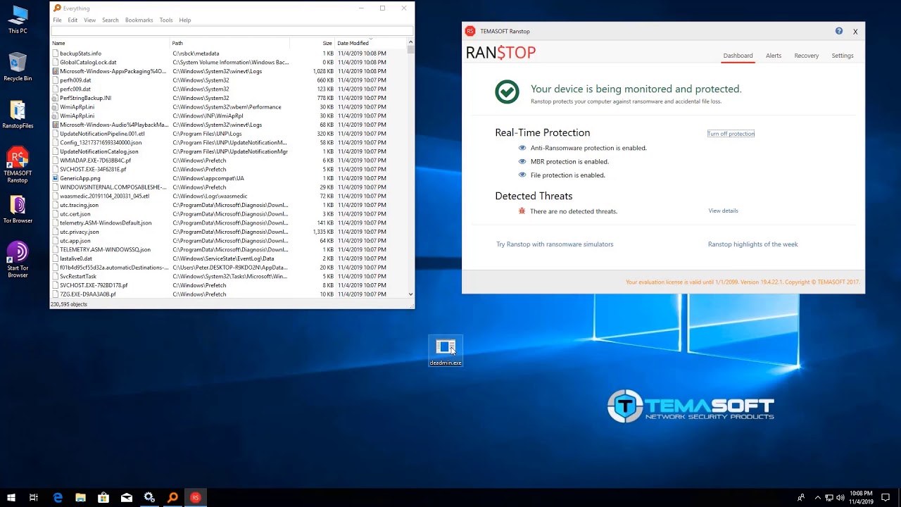 Deadmin ransomware vs Ranstop – TEMASOFT Labs test - YouTube