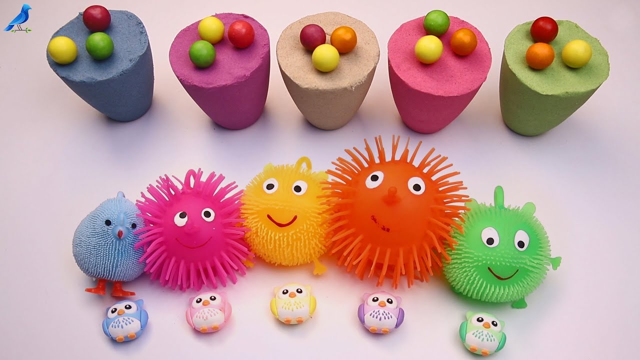 How to Play with Colorful Kinetic Sands, Candy, Tools and Bird Toys ...
