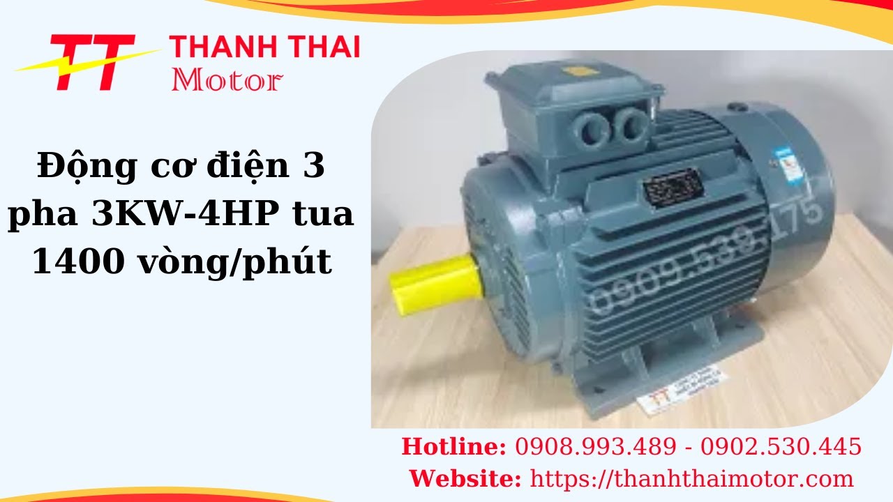Động cơ điện 3 pha 3KW-4HP tua 1400 vòng/phút - Thành Thái Motor - YouTube