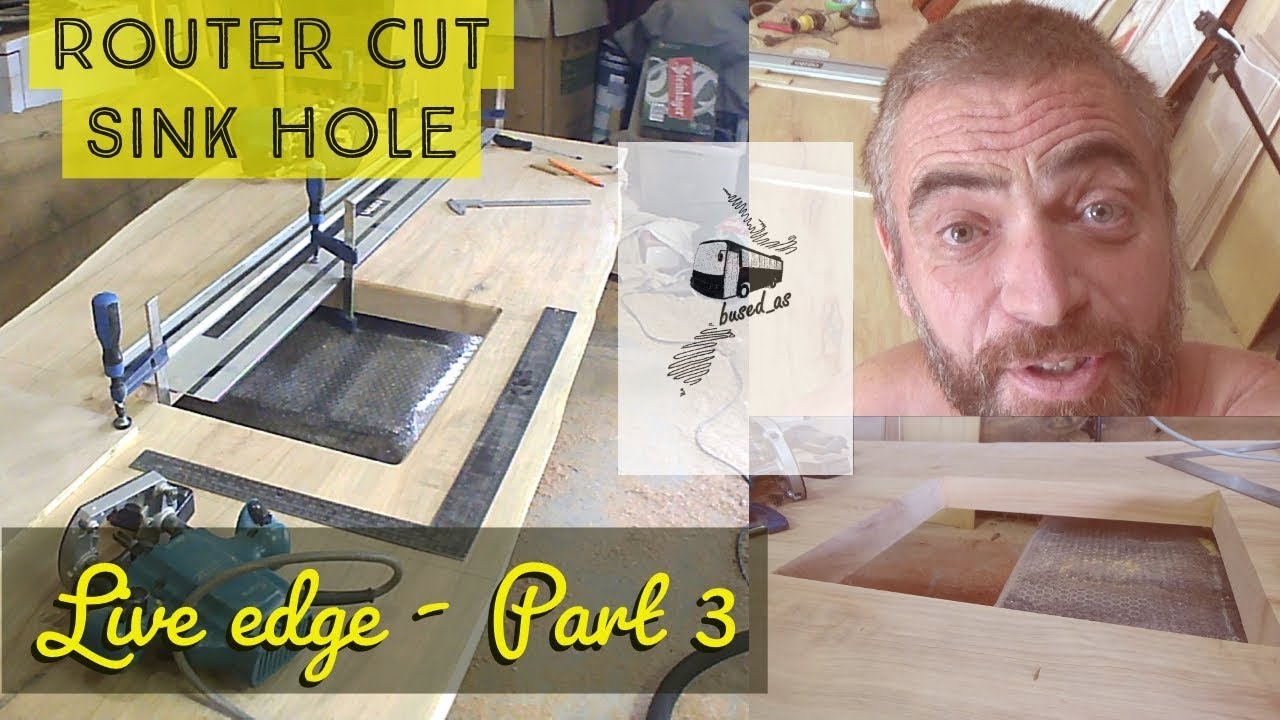 Undermount Sink Cutout with a Router | An oiled Macrocarpa Slab Kitchen ...
