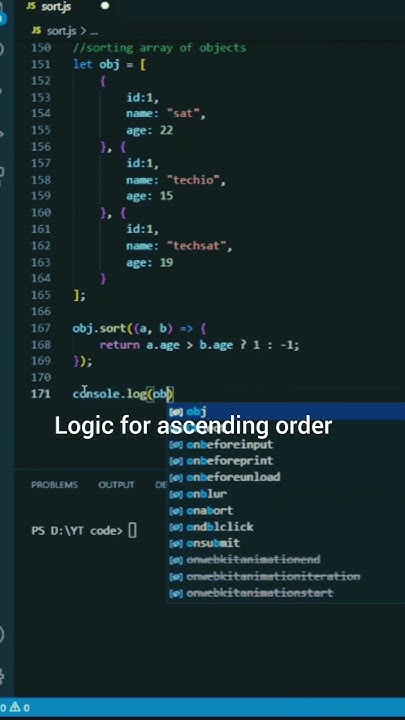 Sort Array Of Objects In Javascript Sto Shorts Javascript Programming Array Sorting Sto