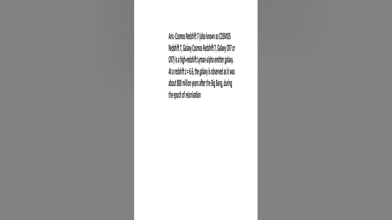 What is Cosmos Redshift 7? - YouTube