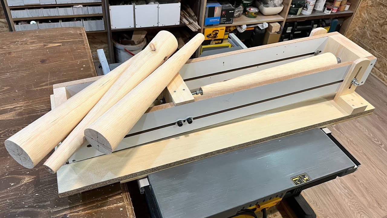 Table saw sled and Large dowel maker / Making wooden conical legs with ...