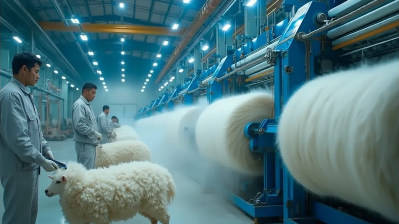 Sheep wool processing inside a factory - YouTube