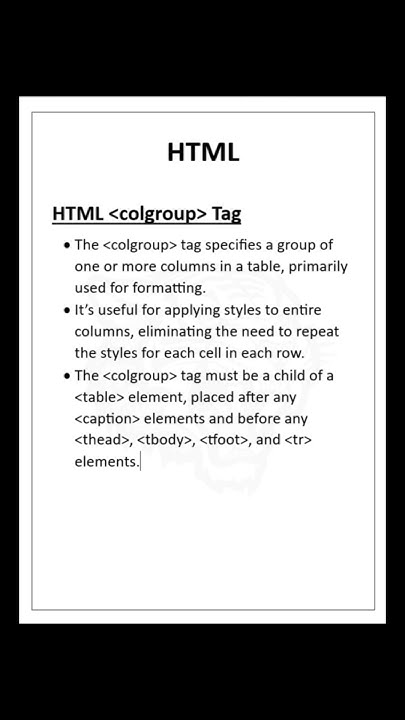 HTML colgroup Tag | S Code Hub #shorts #html - YouTube