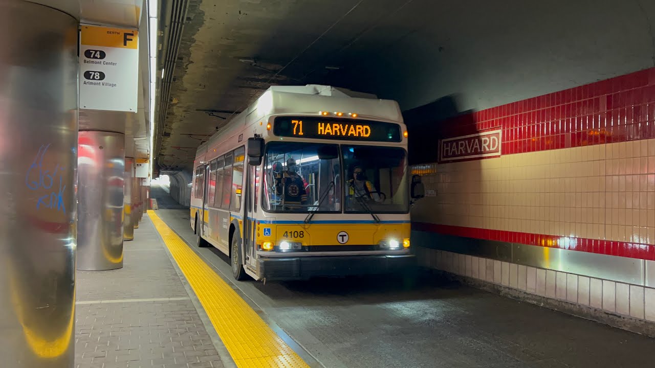 MBTA | 2003 Neoplan AN440LF ETB 4108 On The 71 @ Harvard Busway - YouTube