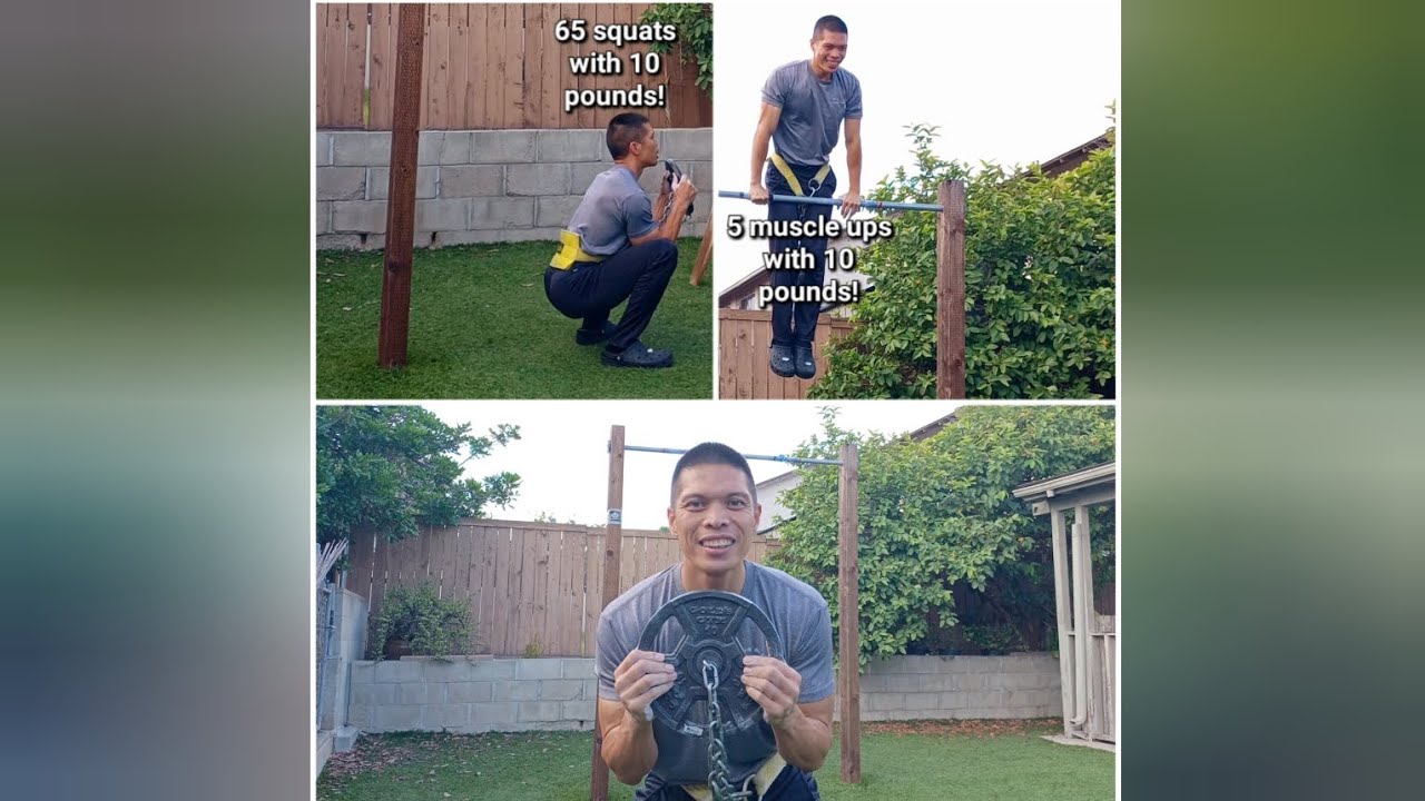 65 squats in a row with 10 pounds to 5 clean muscle ups in a row with ...