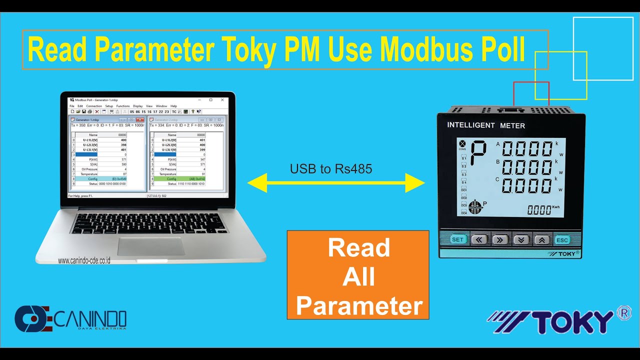 Read Data Toky Power Meter to Modbus Poll - YouTube
