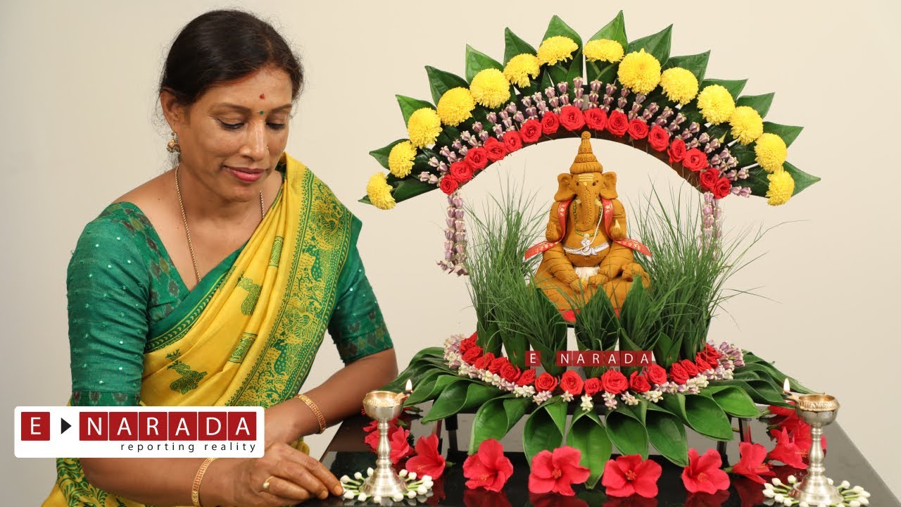 Ganpati decoration ideas | ganesha chaturthi | Garike Hullu | Gowri ...