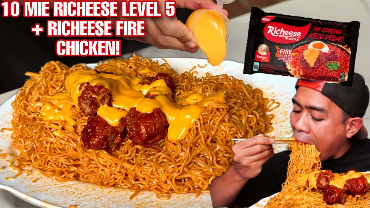AKHIRNYA MUKBANG 10 MIE RICHEESE LEVEL 5 SUPER PEDAS PAKE AYAM RICHEESE ...