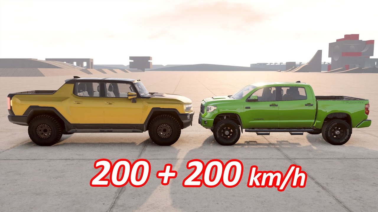 HUMMER EV vs Toyota TUNDRA 💥 200+200 km/h 💥 BeamNG.drive CRASH test ...