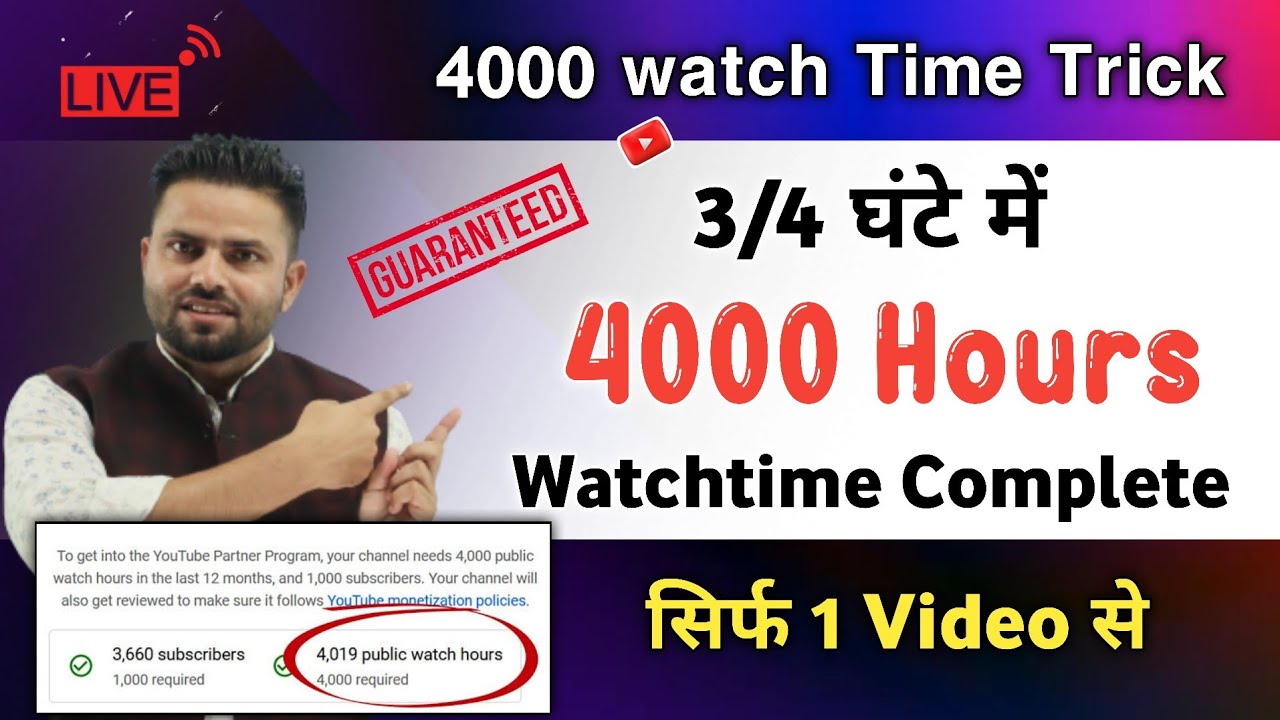 4000 Hours Watch time Kaise Complete Kare | How To Complete 4000 Hours Watch time | 4000 watch ...