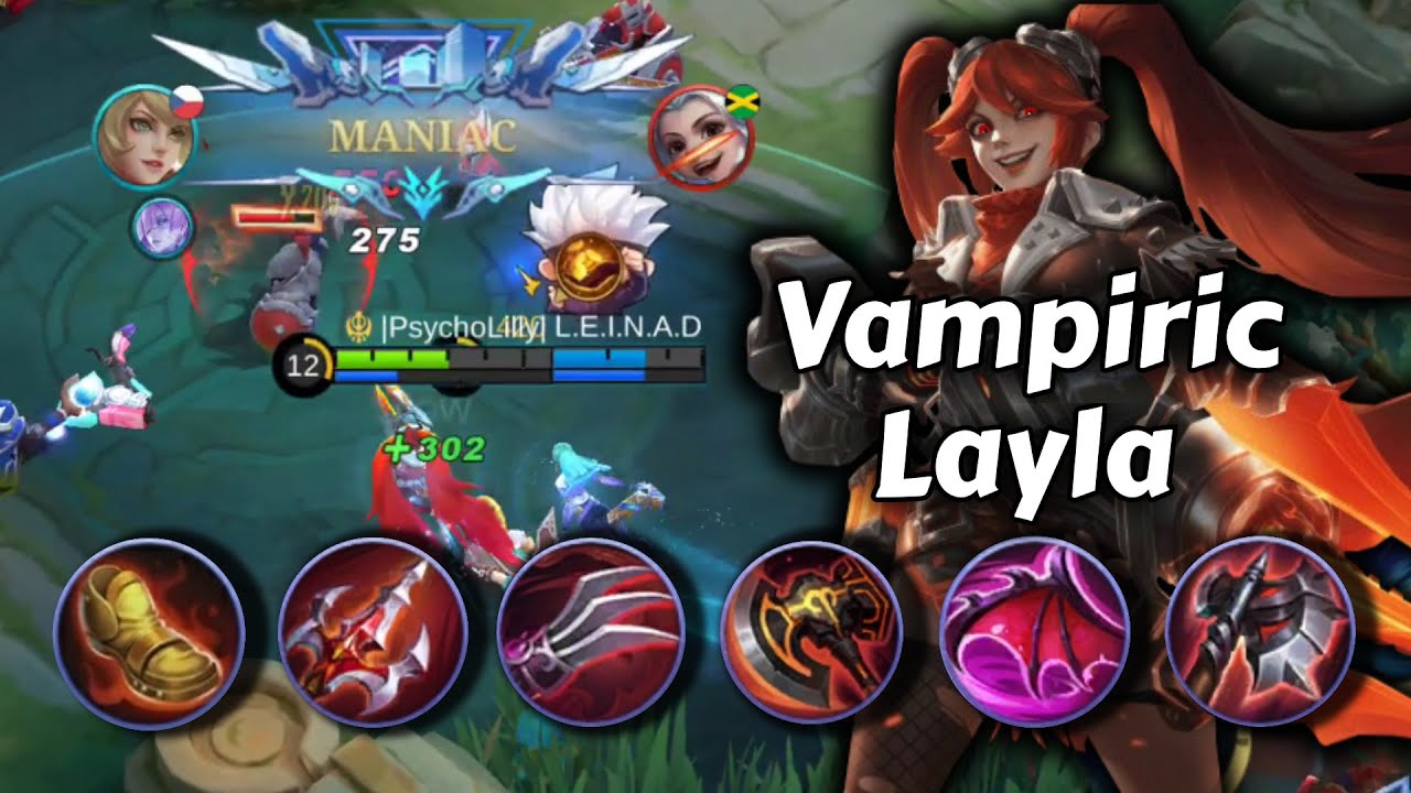 LAYLA is a VAMPIRE!! (CRAZY RED BUILD) + MANIAC!! | Layla Gameplay ...