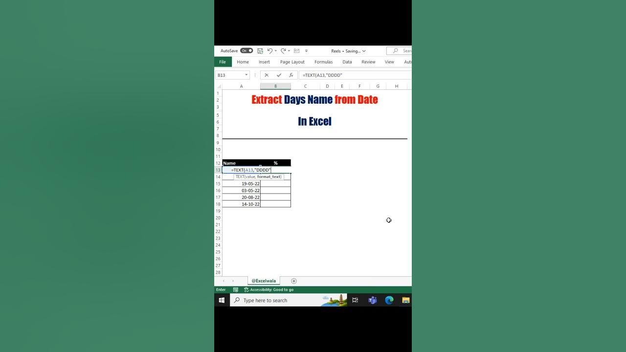 Extract | Days | Name | Excel #excel #dataentry #data #exceltips #exceltutorial #shorts #short ...