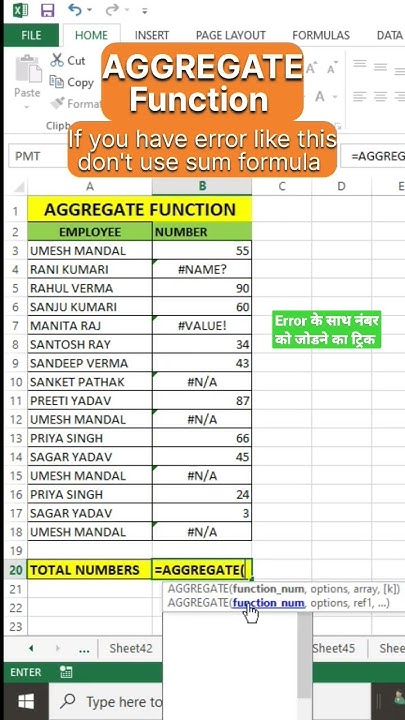 Aggregate Formula In Excel Shorts Excel Exceltips Exceltutorial Exceltrick Msexcel