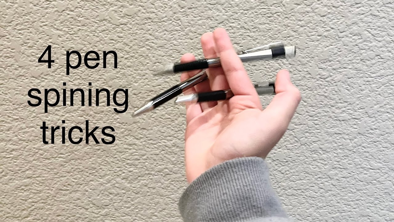 4 pen spining tricks - YouTube