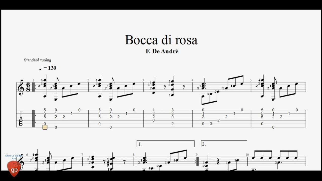 Bocca di Rosa by Fabrizio De André & Gian Piero Reverberi - Guitar Pro ...