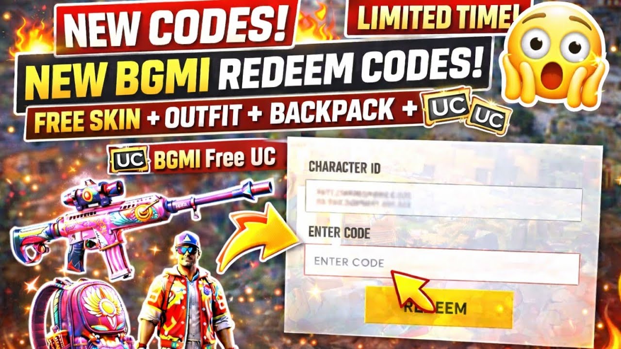 😱 BGMI NEW REDEEM CODES LIVE! | FREE GUN SKIN + OUTFIT + BAG 🎁 - YouTube
