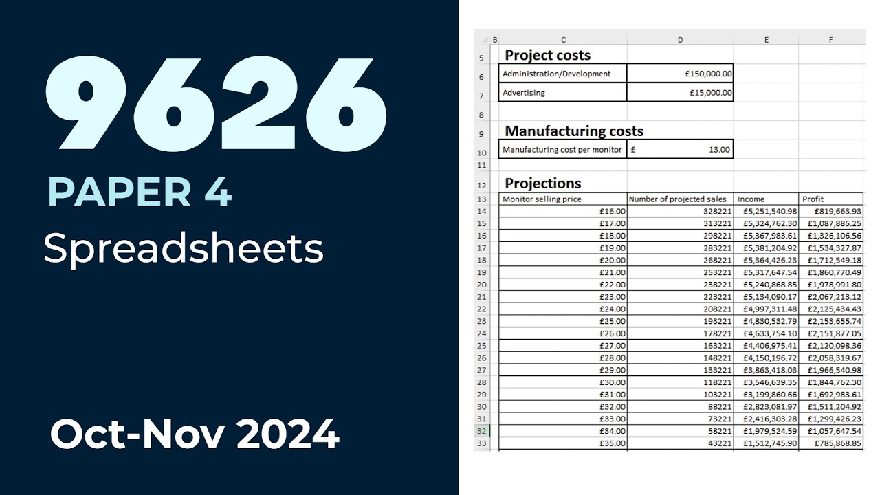 9626 Paper 4 - October November 2024 Spreadsheets - MS Excel. - YouTube