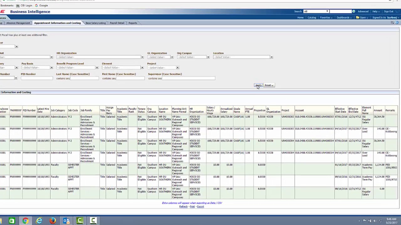 Human Resources Dashboard: Appointment Information and Costing ...
