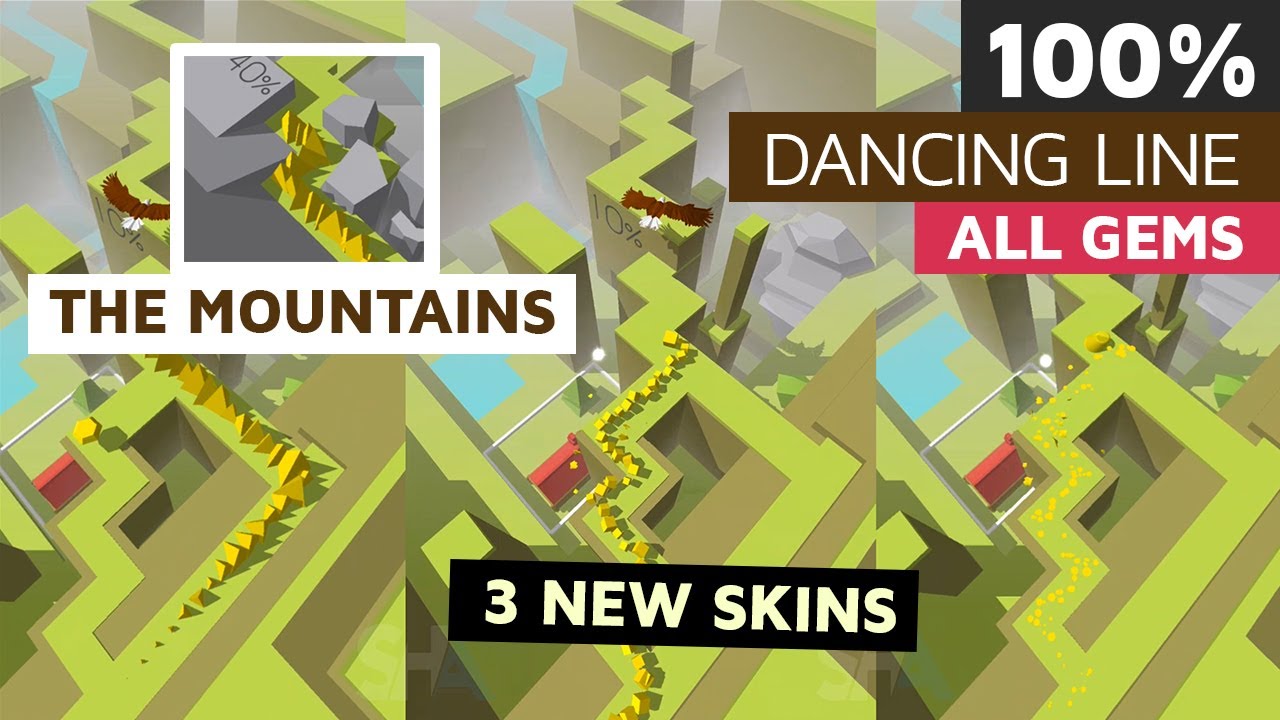 Dancing Line The Mountains 100% All Gems 3 New Skins Completed All ...