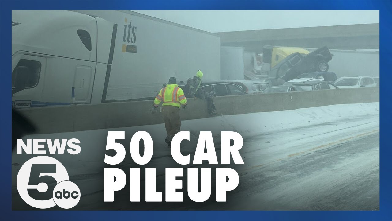 50-car pileup on Ohio Turnpike caused by whiteout conditions - YouTube