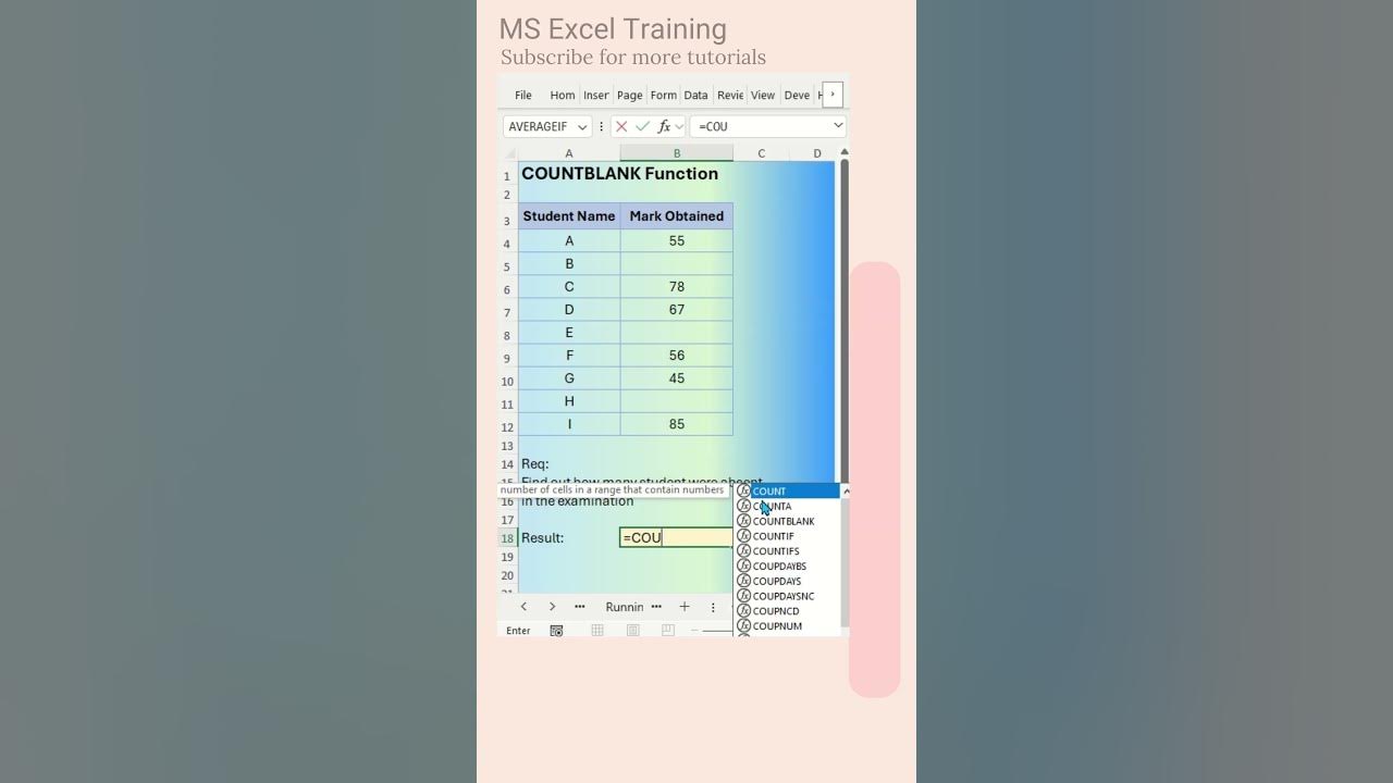 Microsoft Excel COUNTBLANK Function - YouTube