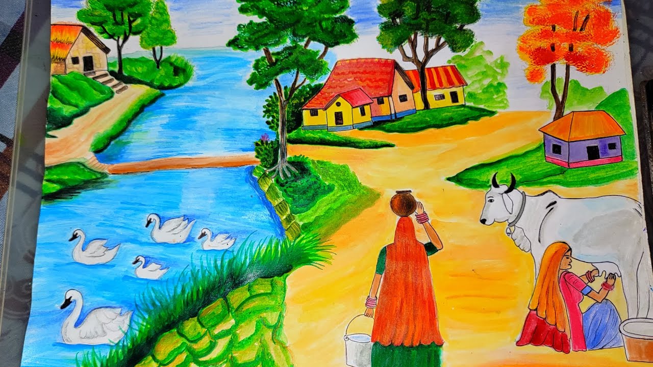 #nature drowing# scenary painting #beautifull painting with water ...