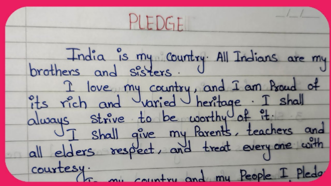 Indian Pledge India is my country in English with Hand writing l Ismart ...
