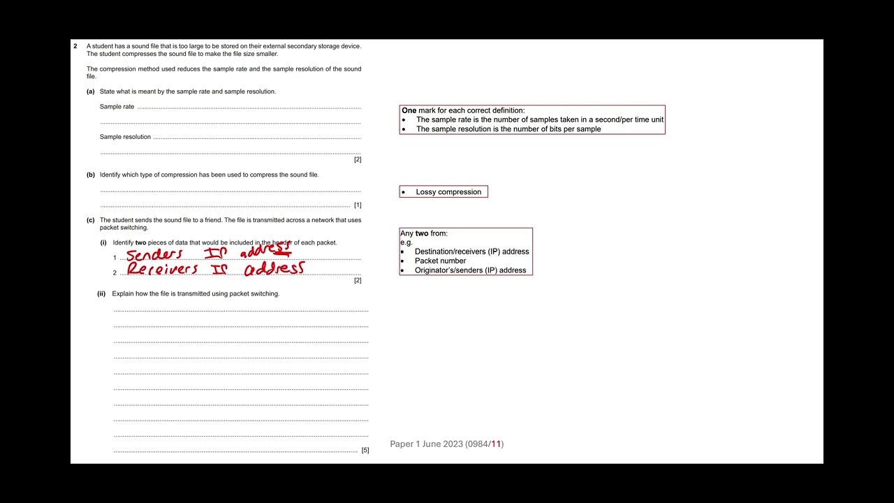 Q2 part c i * DATA PACKETS * Cambridge iGCSE Computer Science Paper 11 June 2023 - YouTube
