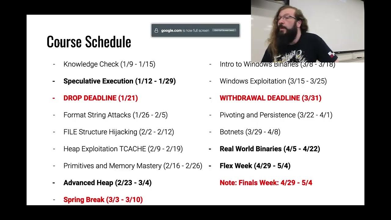 Syllabus and Warning - CSE598 - Robert - 2024.01.09 - YouTube