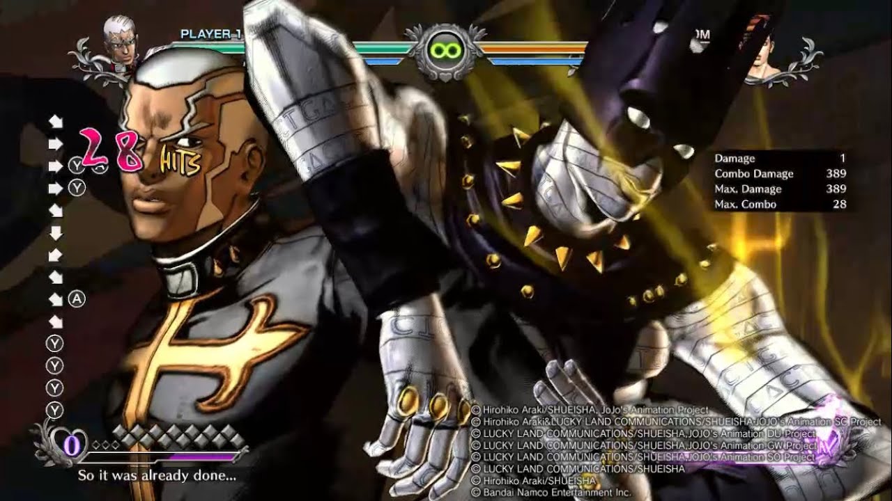 JJBA ASBR Final Pucci White Snake 461 damage combo - YouTube