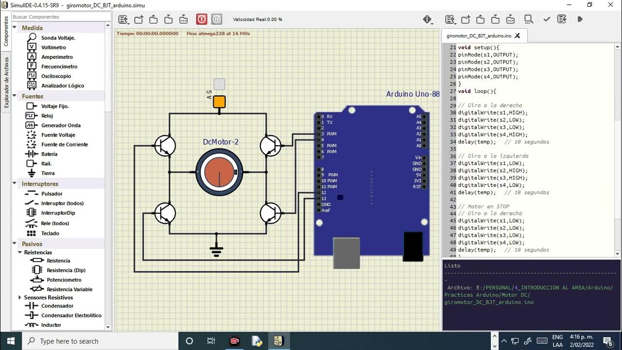 Motor DC with Arduino in SimulIDE - YouTube