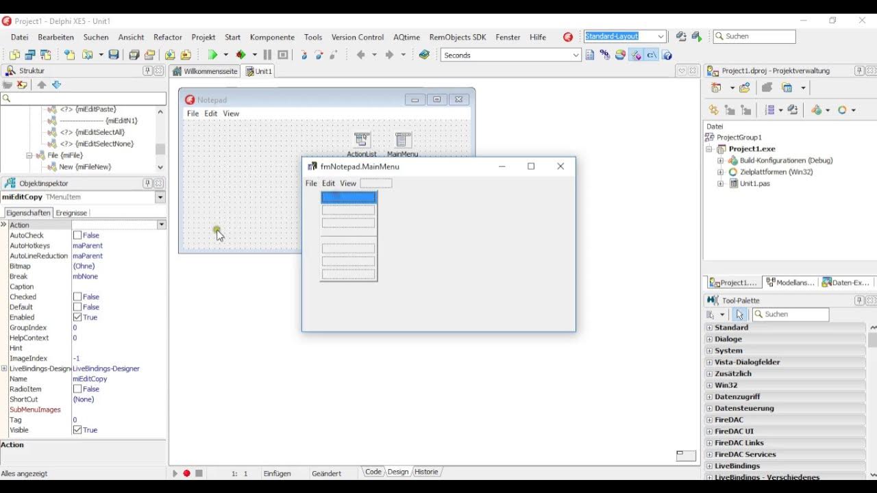 Delphi: Creating a simple notepad clone in VCL (normal speed) - YouTube