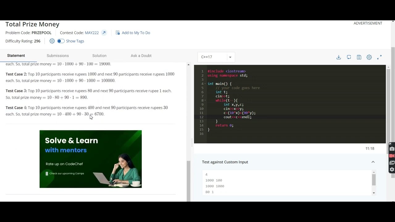 Total Prize Money Codechef Solution YouTube total-prize-money-codechef-solution-youtube