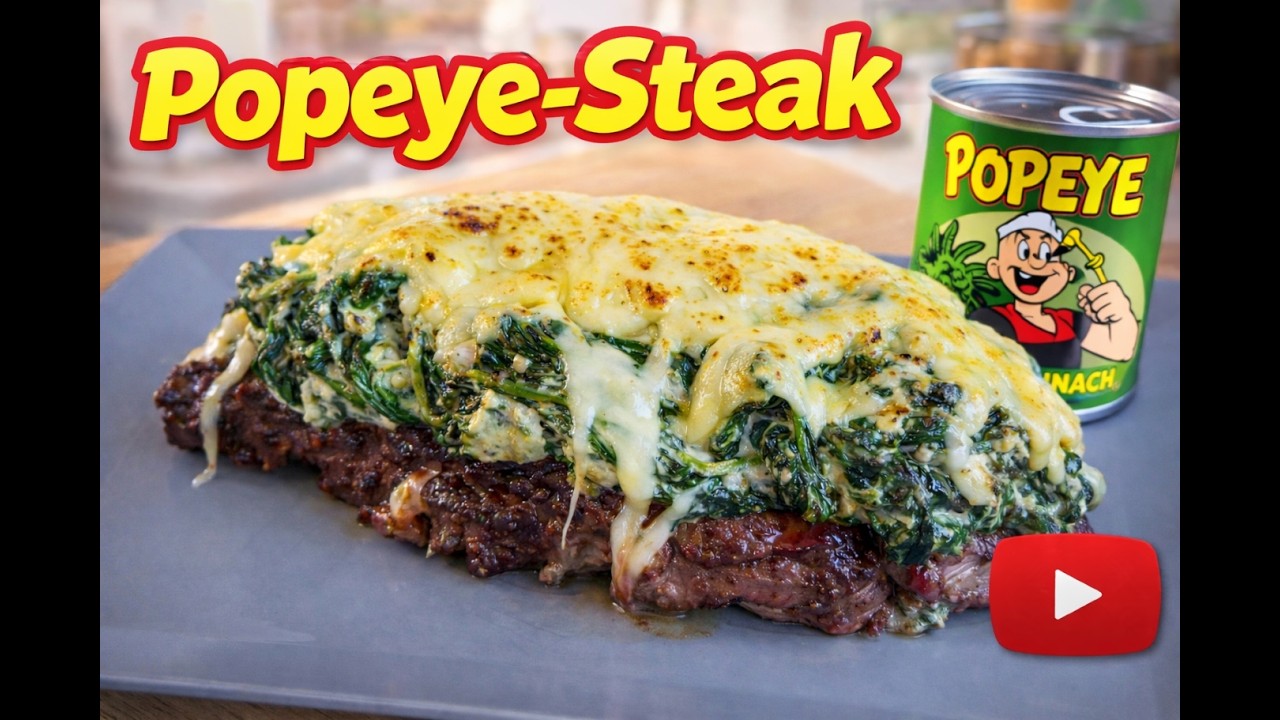 Popeye-Steak!! Leckeres Steak, mit Spinat-Feta Haube... genial lecker 🧑 ...