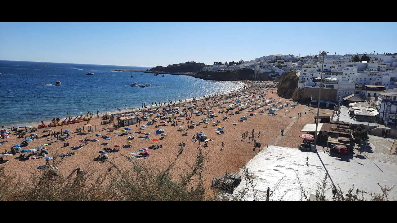 albufeira beach algarve portugal full of people ago-2021 albufeira ...