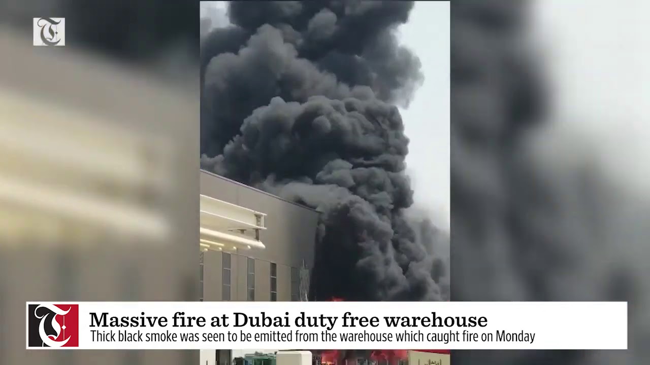 Massive fire at Dubai duty free warehouse - YouTube