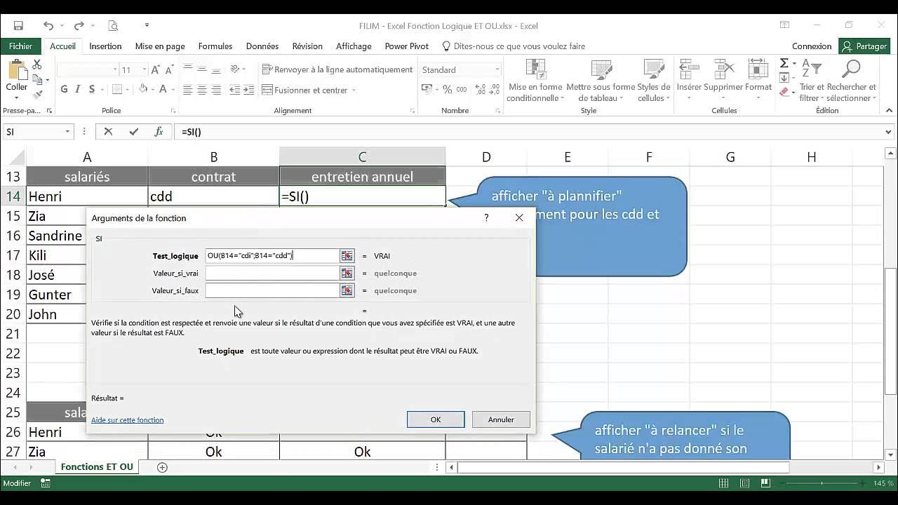 Excel - 2 Opérationnel - Cours Fonctions logiques ET & OU - YouTube