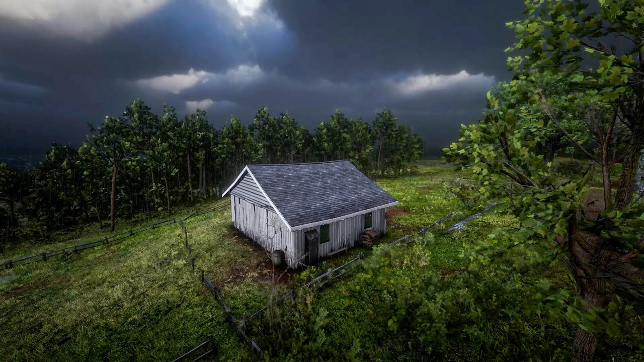 Heavy Rain and Thunder storm White Wooden House on the Hill | RDR2 ASMR ...
