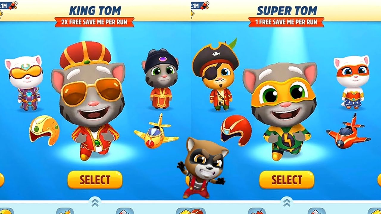 TALKING TOM GOLD RUN - KING TOM vs SUPER TOM AND RACCOON ENJOY WATER ...
