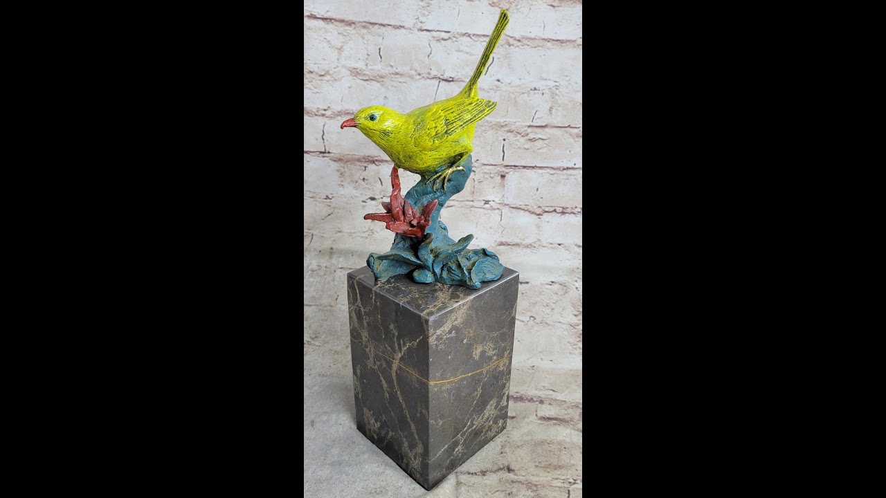 Bronze Metal Colorful Yellow Finch Songbird Bird Sculpture Statue ...